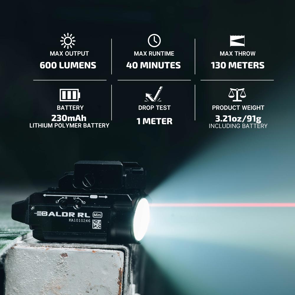 Olight Baldr Mini 600-lumen Rail Mounted LED Tactical Pistol Light wit ...